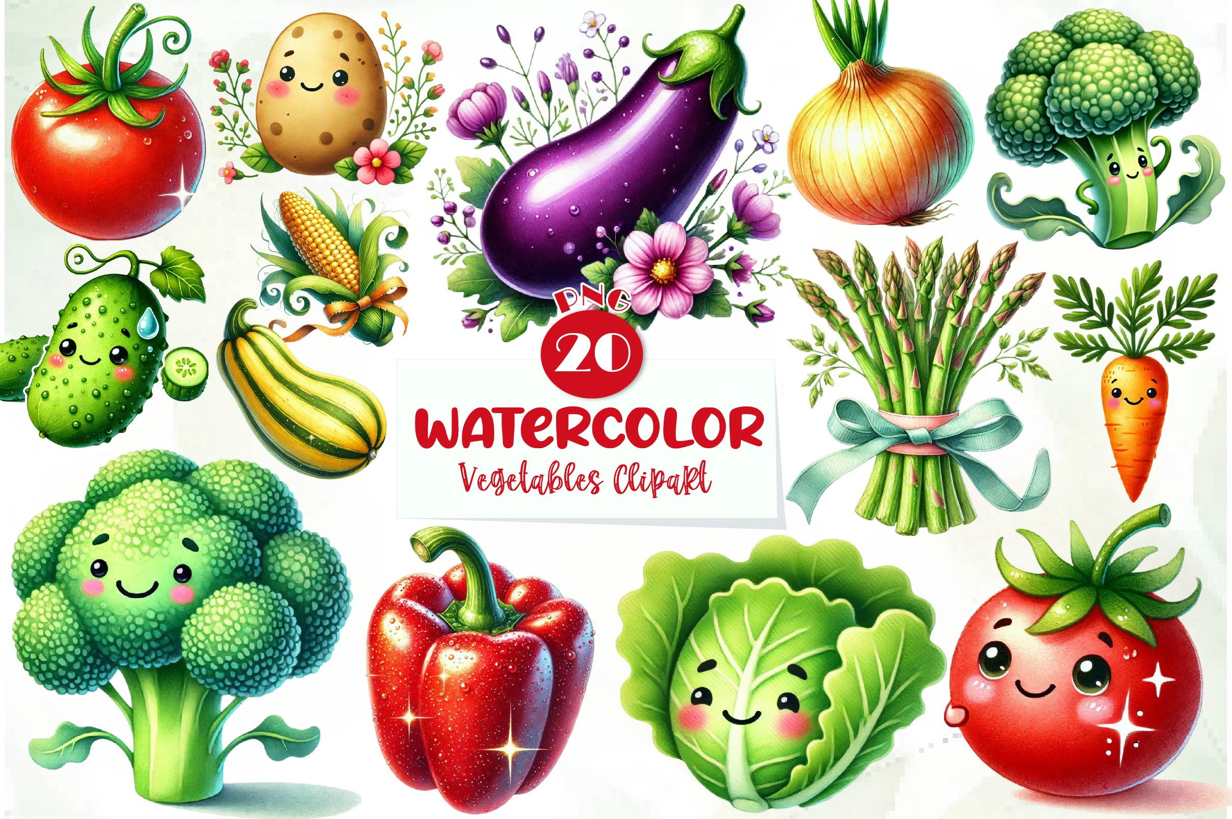 Watercolor Vegetables Clipart Set, an Illustration by CreationArt