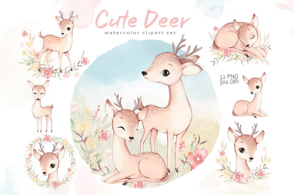 Watercolor Baby Deer Clipart, an Animal Illustration by StudioBeeArt