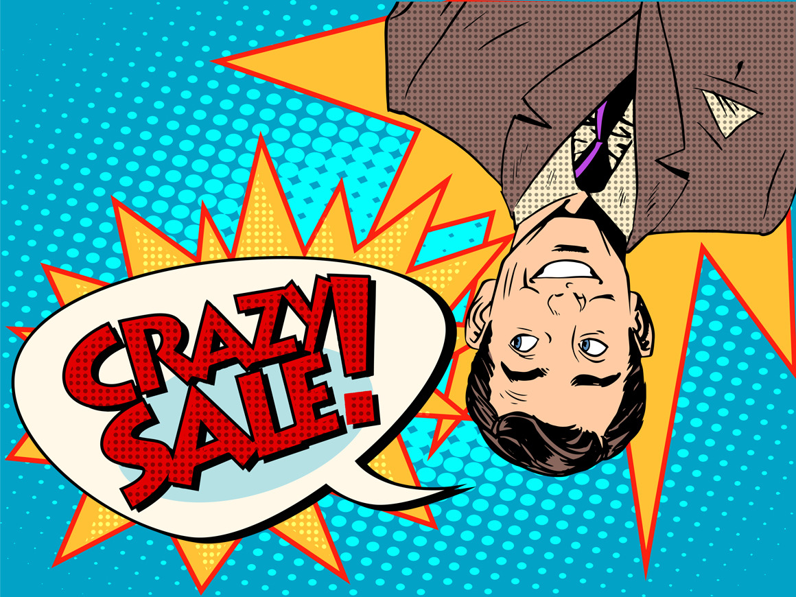 Crazy sale announcement man, a Finance Illustration by studiostoks