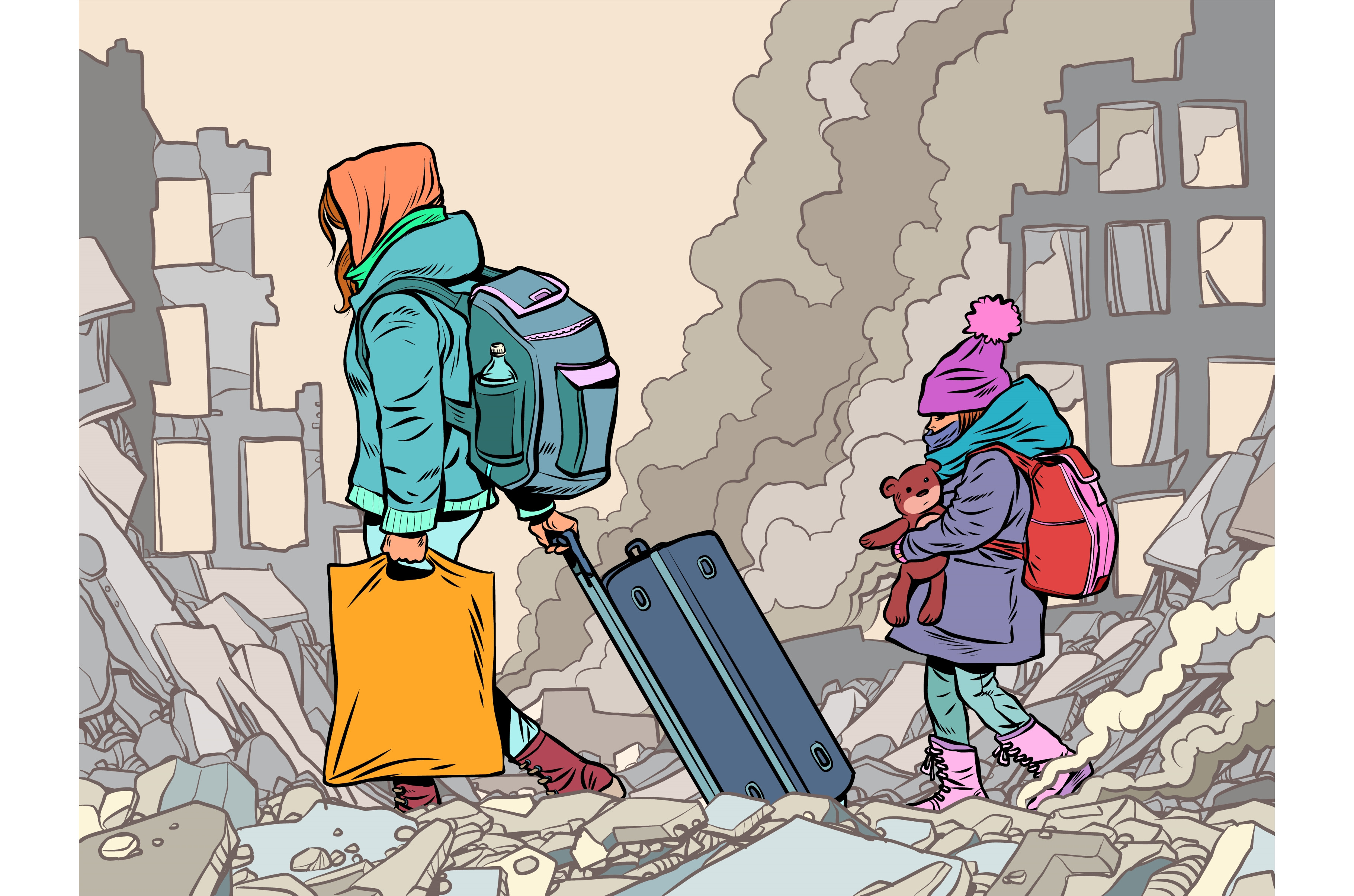 Ukrainian refugee children in the | People Illustrations ~ Creative Market