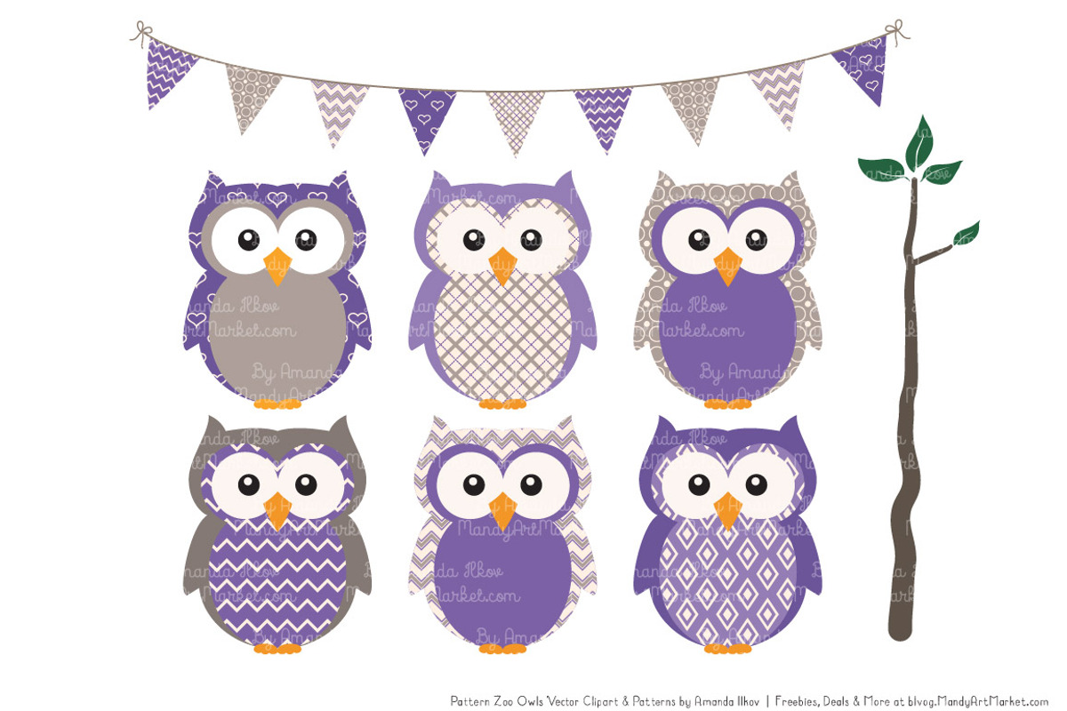 Owls Clipart & Patterns in Purple, an Animal Illustration by Amanda ...