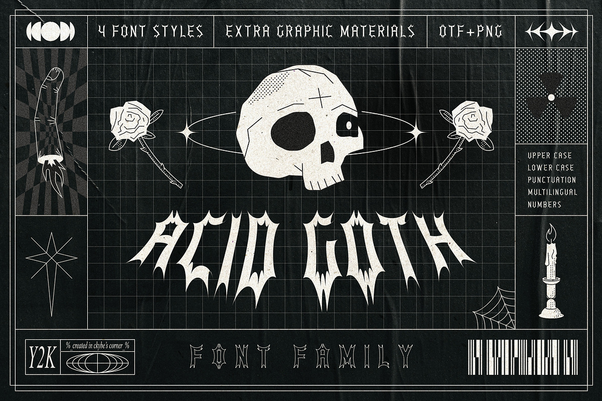 Acid Goth - Dark Y2K Grunge Font Set