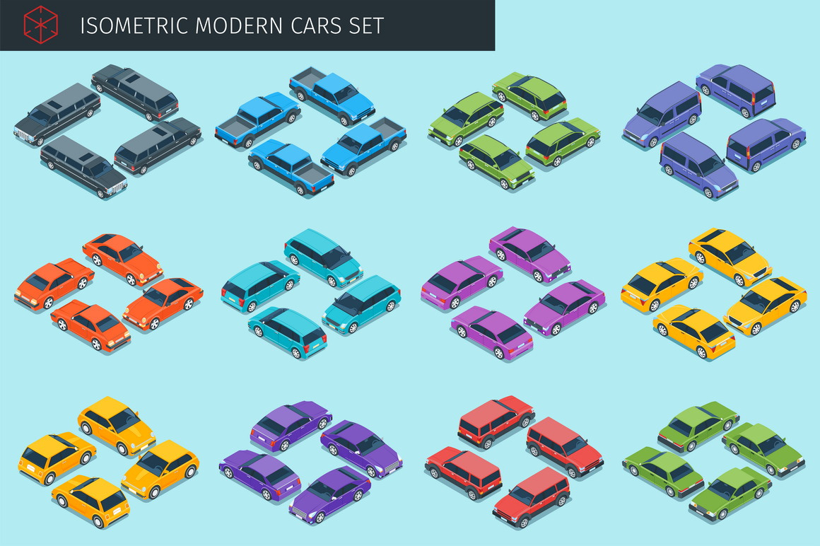 Isometric cars collection, an Object Graphic by Genestro Shop