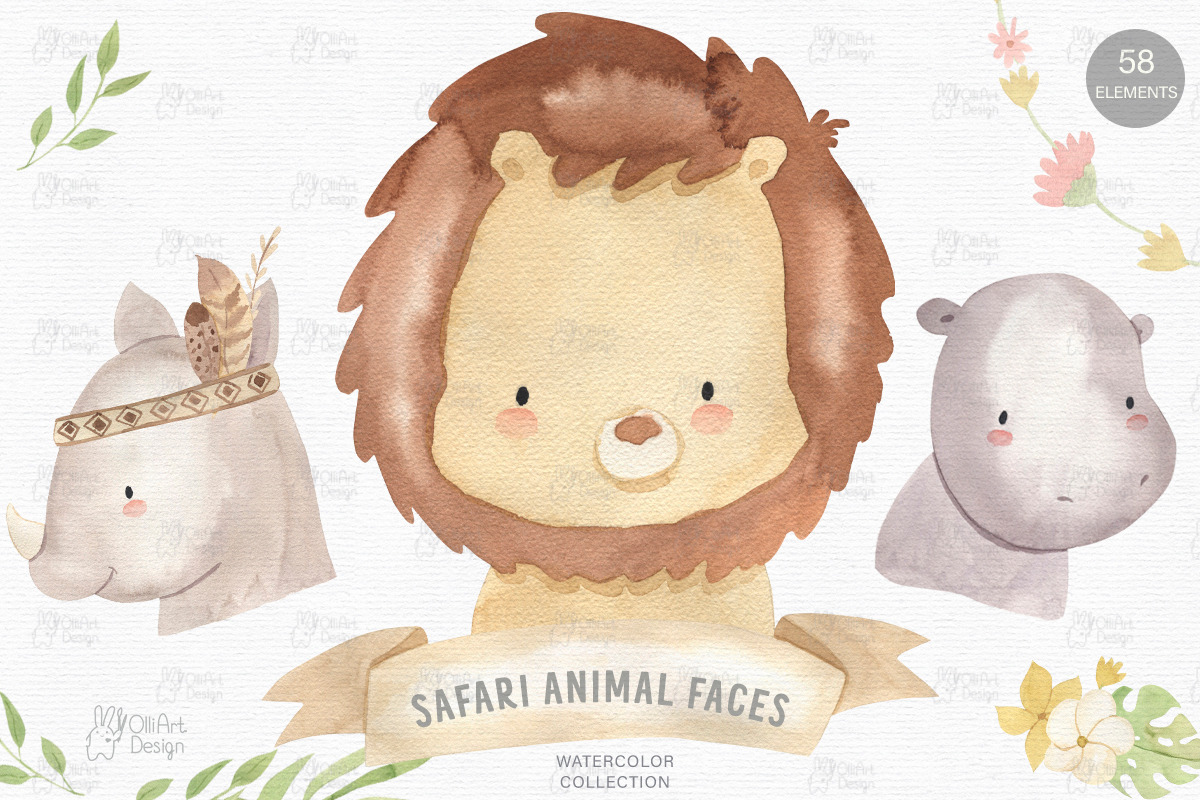 Safari animal faces clipart