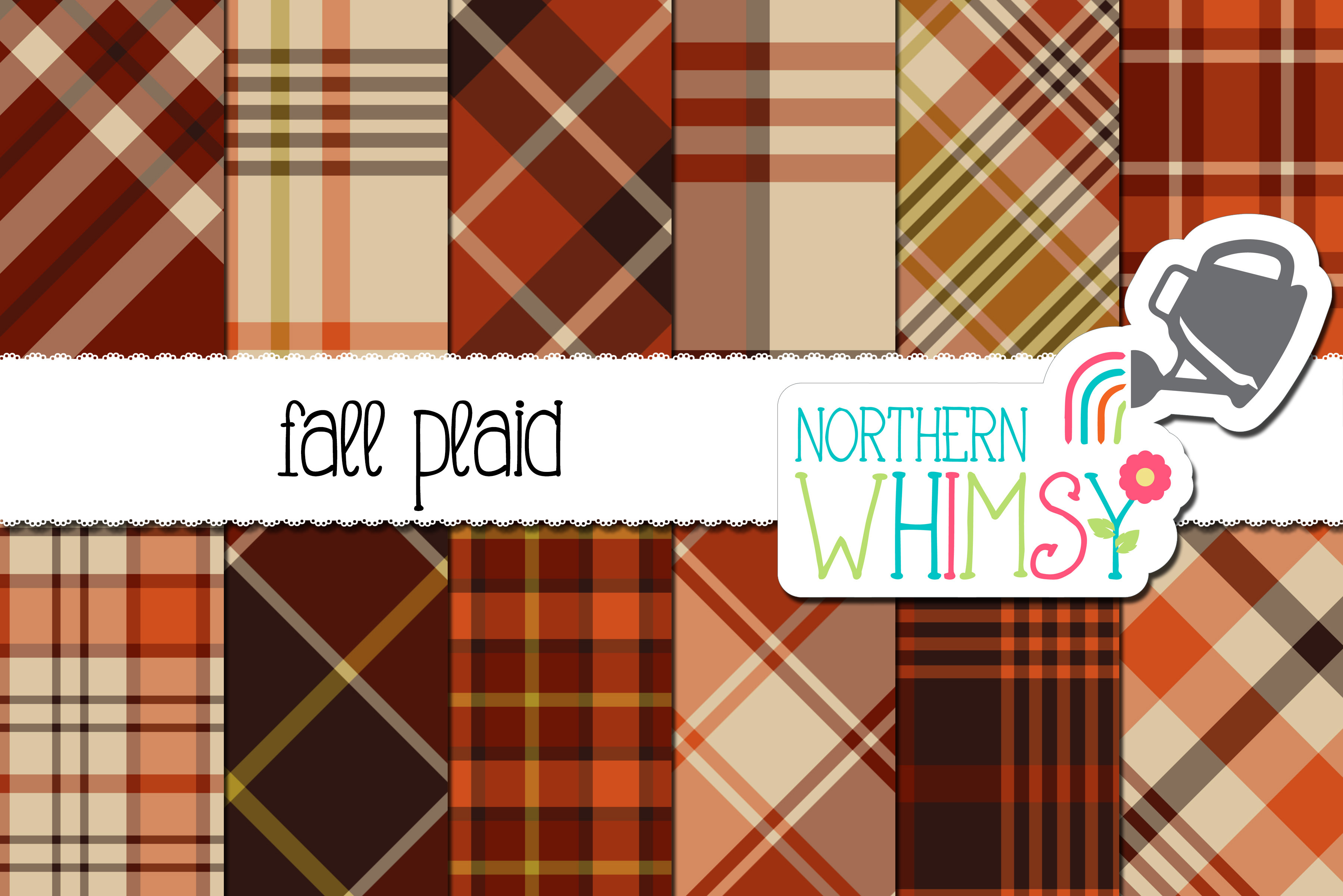 Orange and Brown Fall Plaid, a Pattern Graphic by Northern Whimsy Design