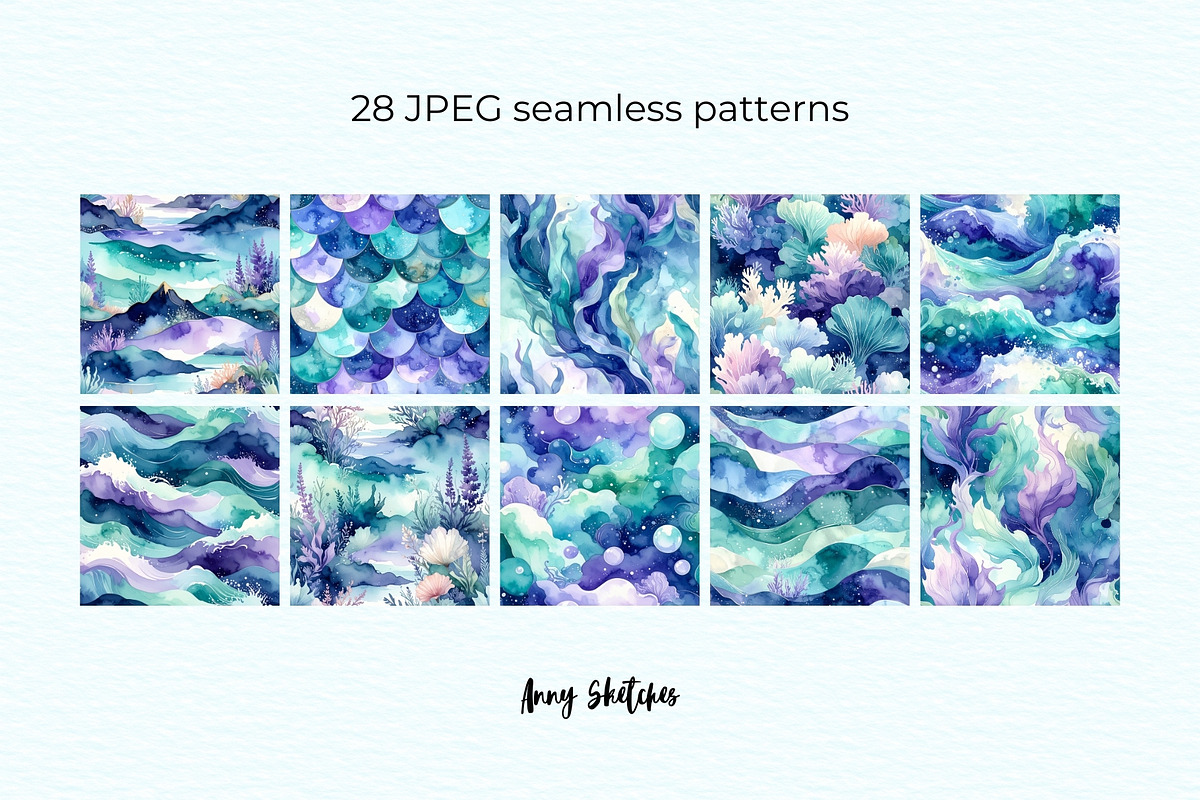 Mermaidcore Seamless Patterns, a Pattern Graphic by Anny Sketches
