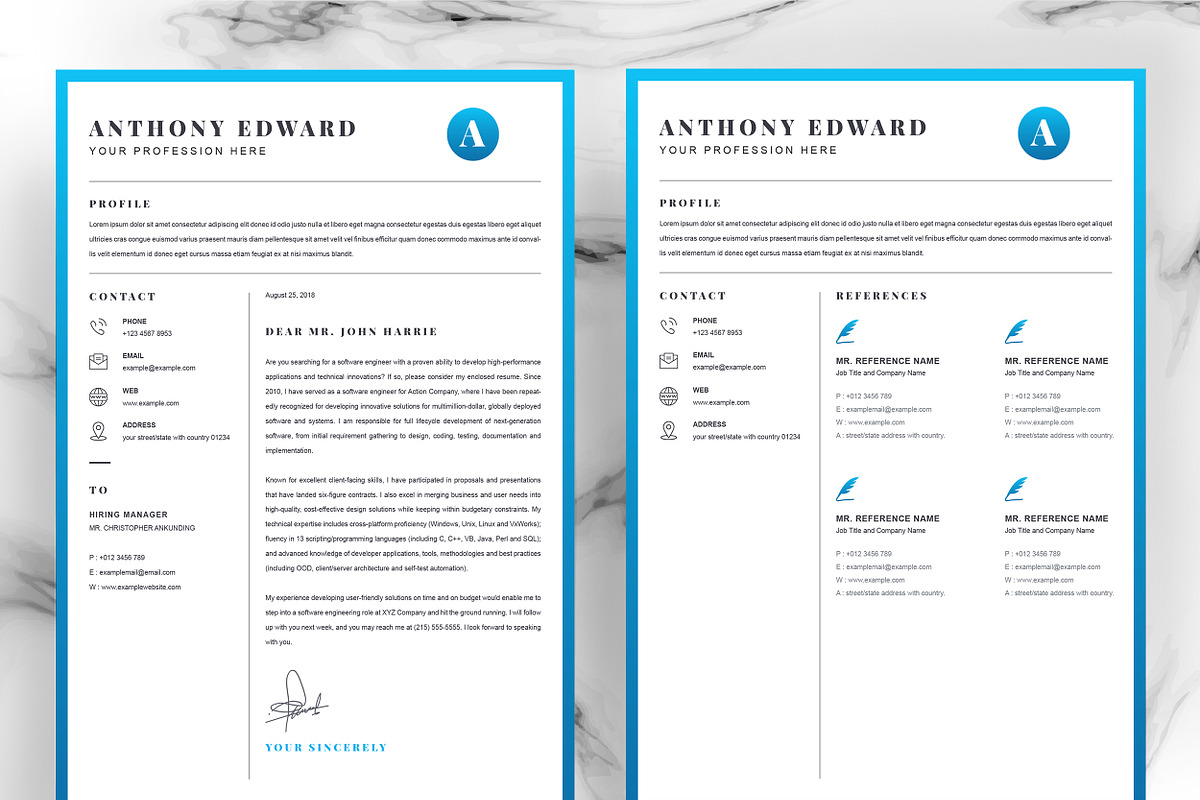 4 Pages Modern Resume / CV Template, a Resume Template by ResumeInventor