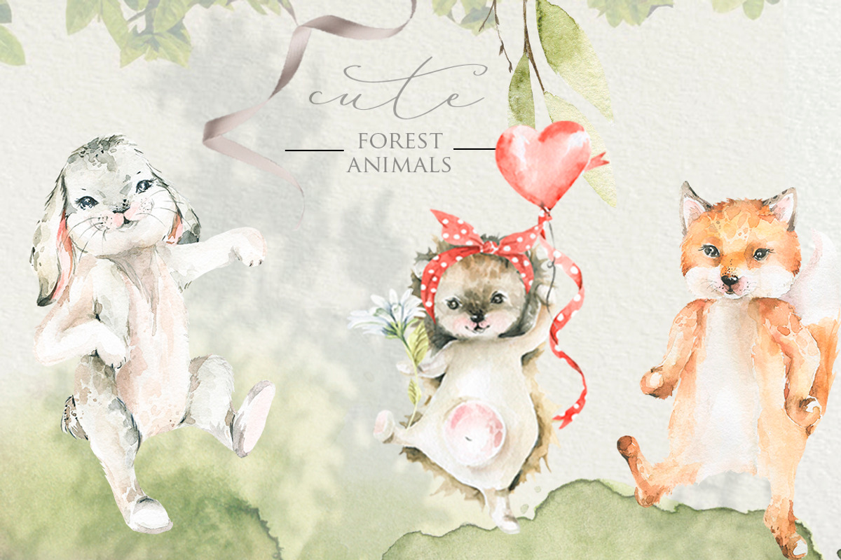 Forest birthday Watercolor clipart, an Animal Illustration by 60secondsArt