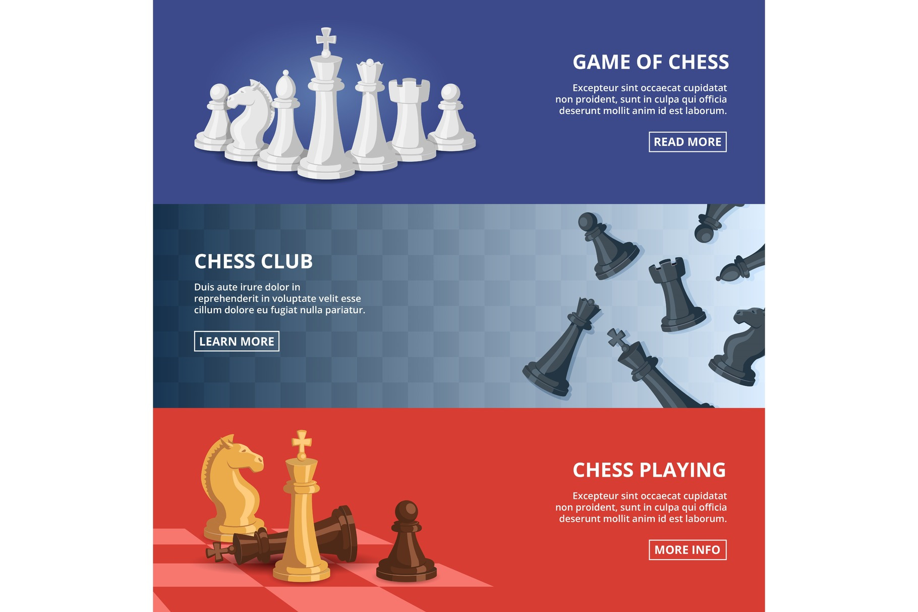 Horizontal banners set with illustrations of chess. Vector design ...