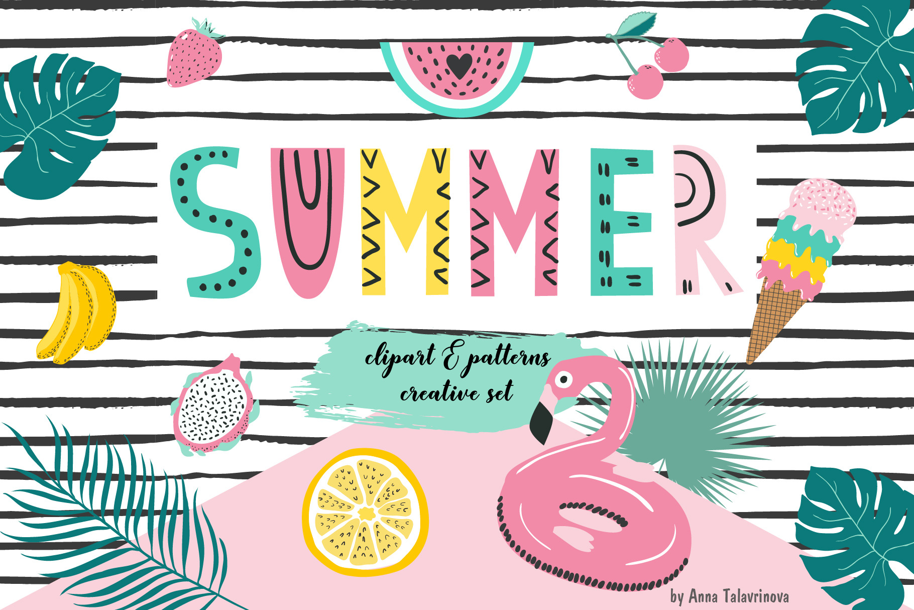 Summer clipart and patterns, a Decorative Illustration by Cozy pattern ...