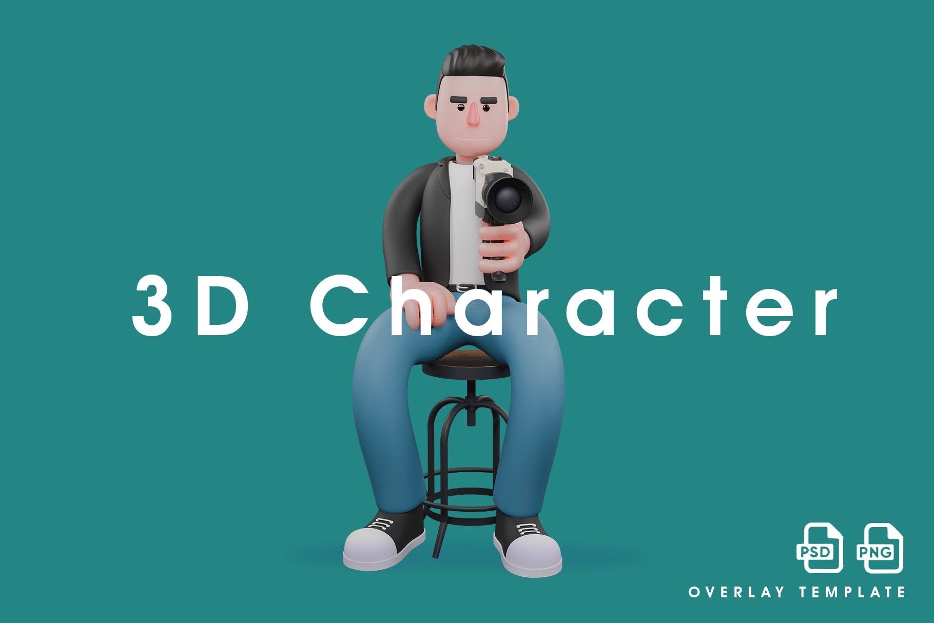 Cameraman sitting holding camera, a Person Illustration by overlaytemplates