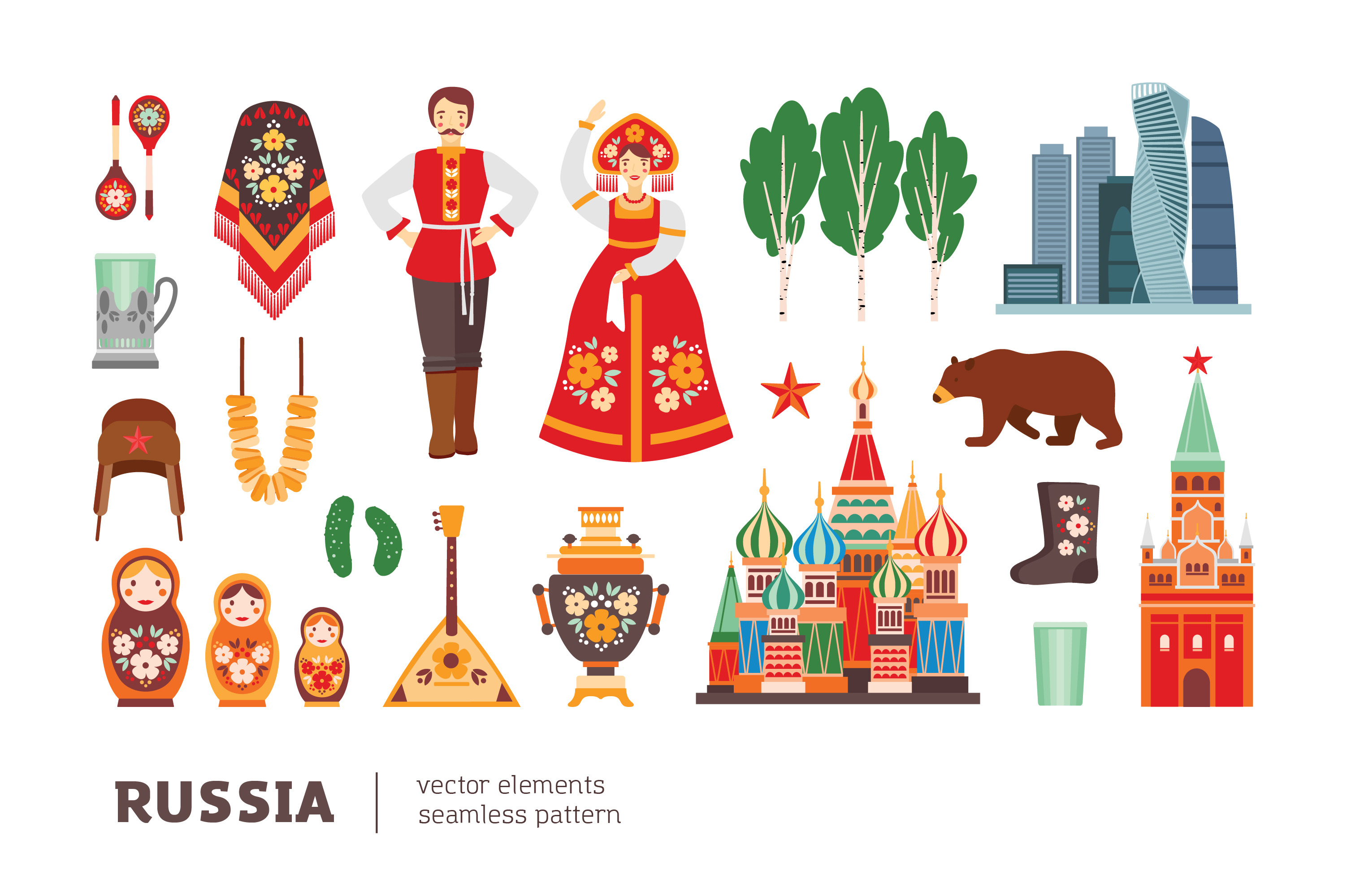 Symbols of Russia set and pattern, an Illustration by Good Studio
