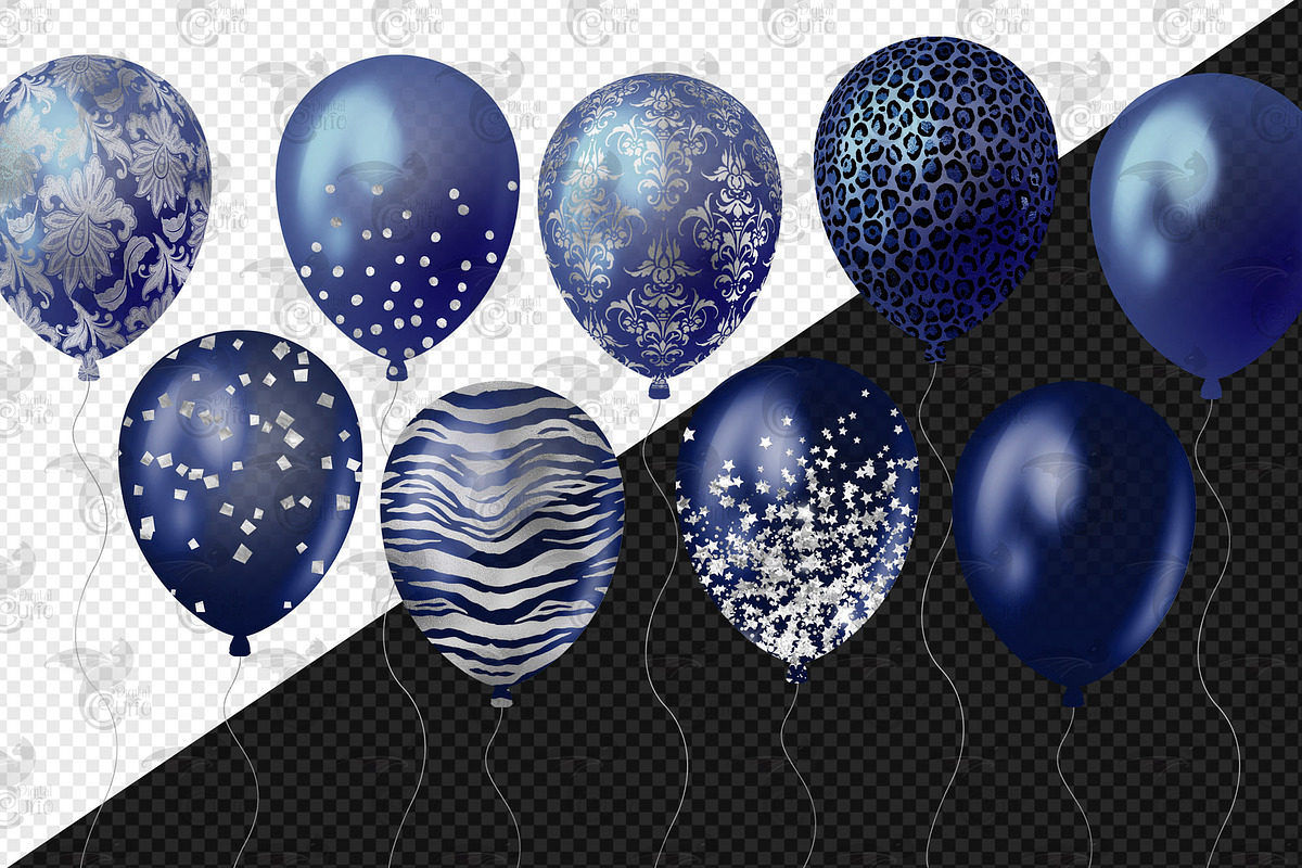 Navy and Silver Balloons Clipart, an Illustration by Digital Curio