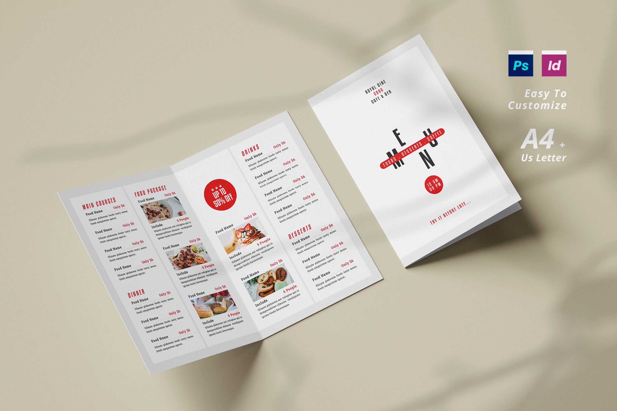 Bi fold / Half fold Food Menu, a Brochure Template by Designsoul14