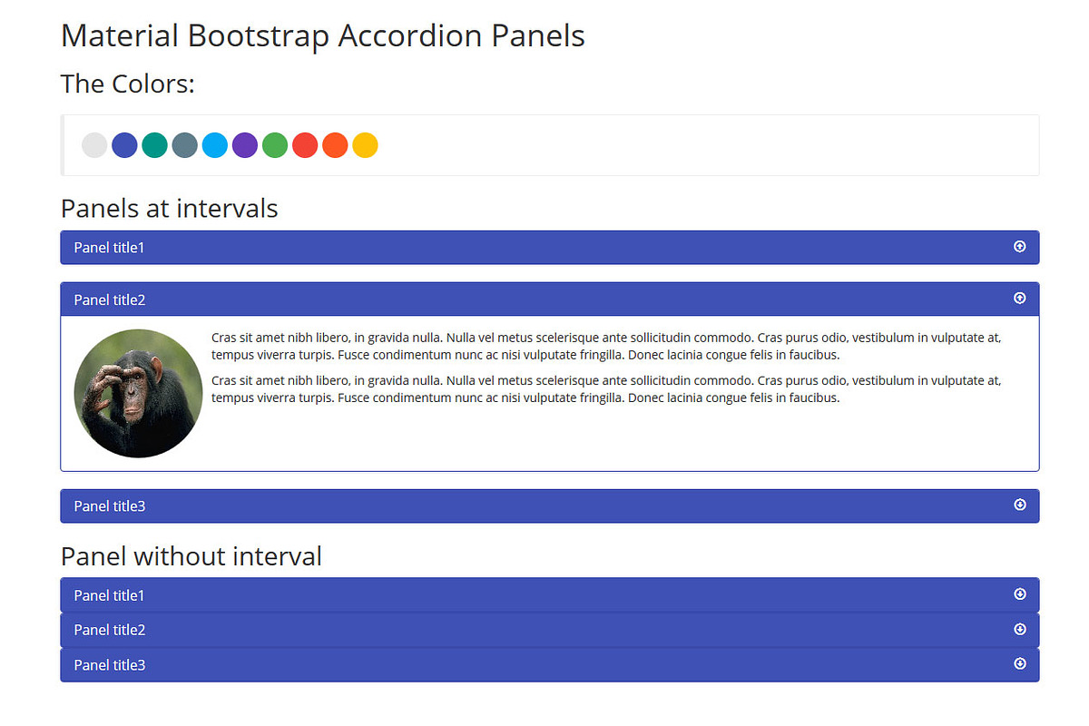 Material Bootstrap Accordion Panels, a Bootstrap Template by Artolus