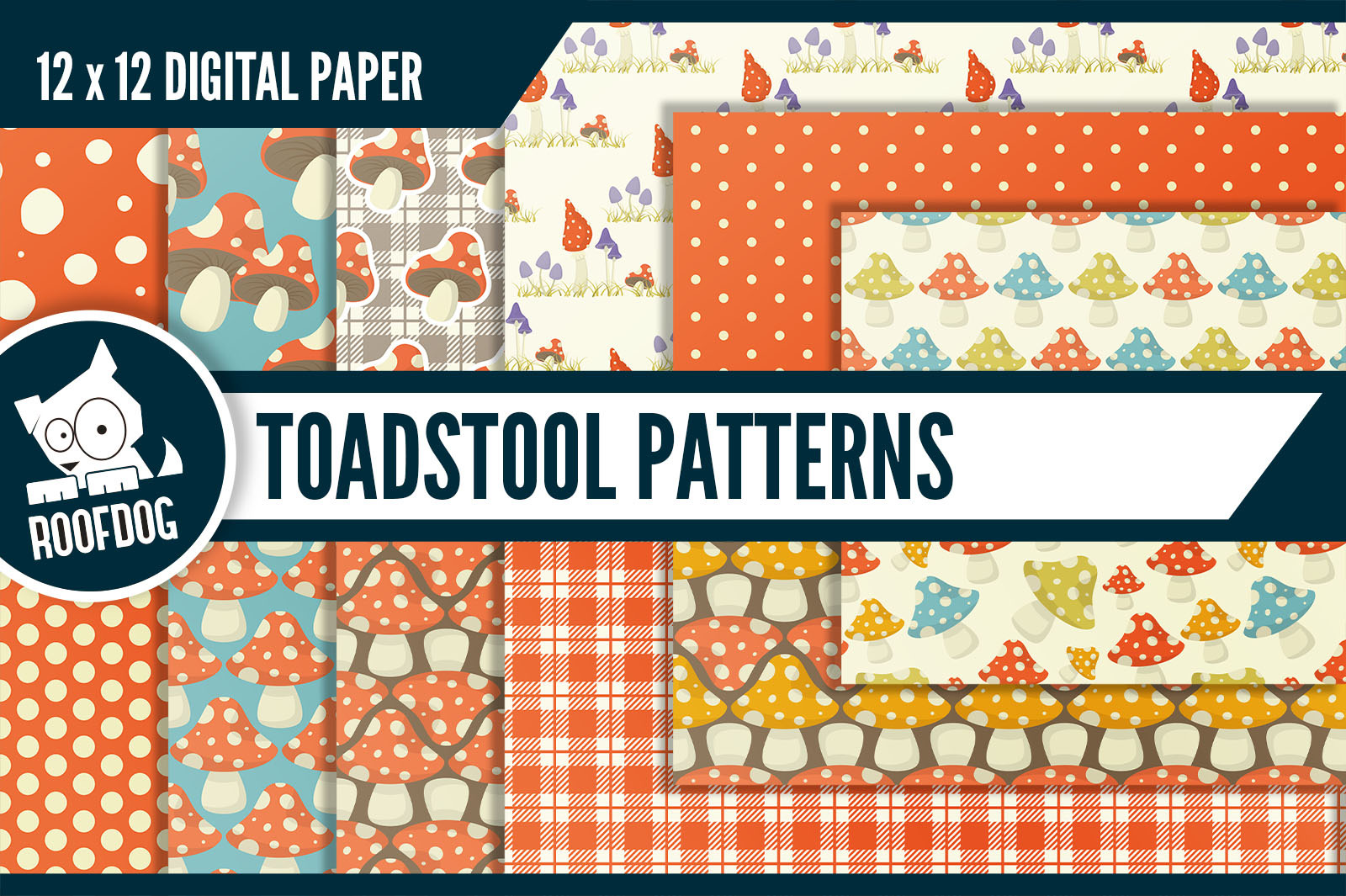 Toadstool digital paper, a Graphic by Roofdog Design