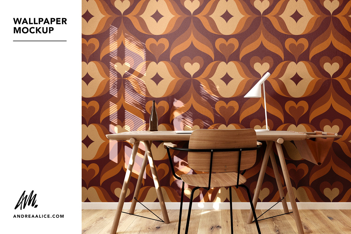 Wallpaper Mockup with Wooden Desk, a Household Mockup by Andrea Muller