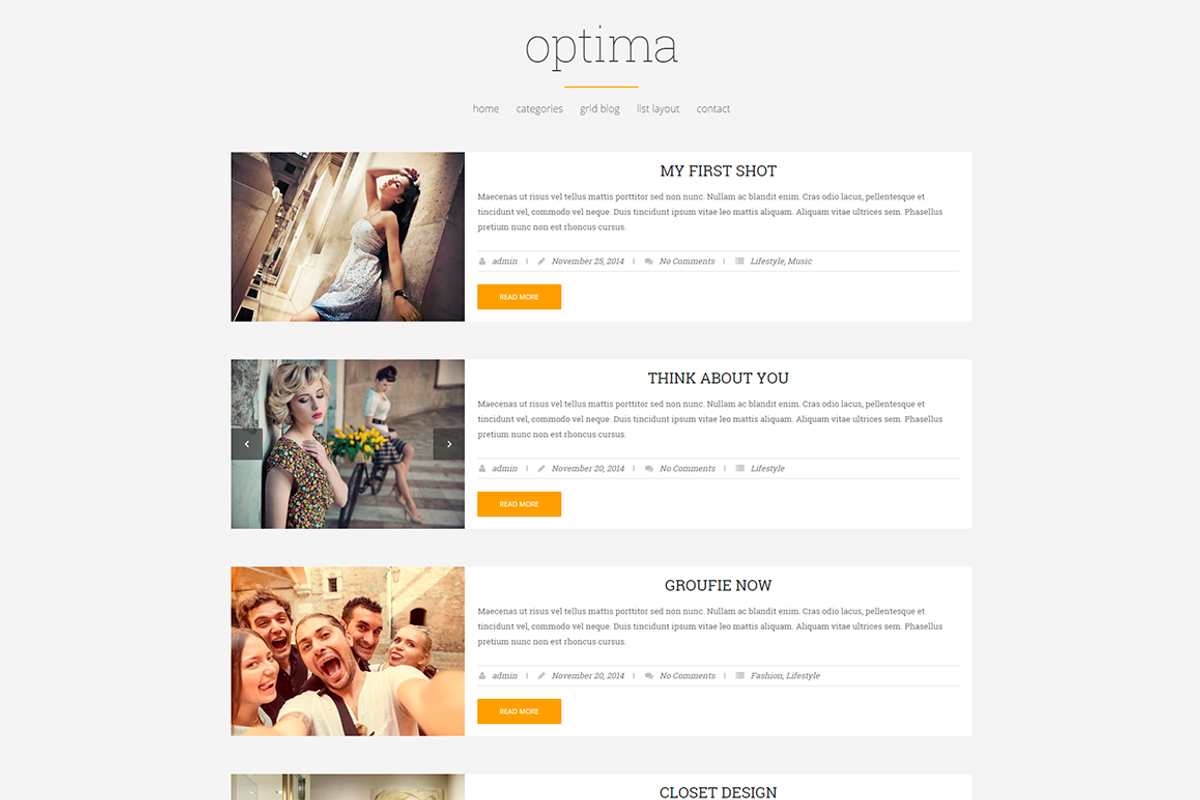 Optima - Clean & Clear Blog Theme, a WordPress Template by Brickthemes