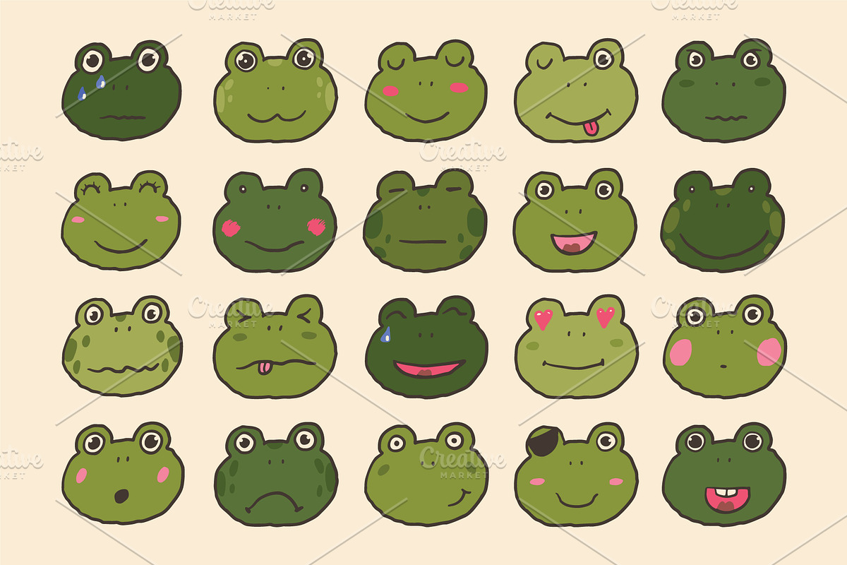 Frogs Funny Faces, an Animal Illustration by GooseFrol | Creative Market
