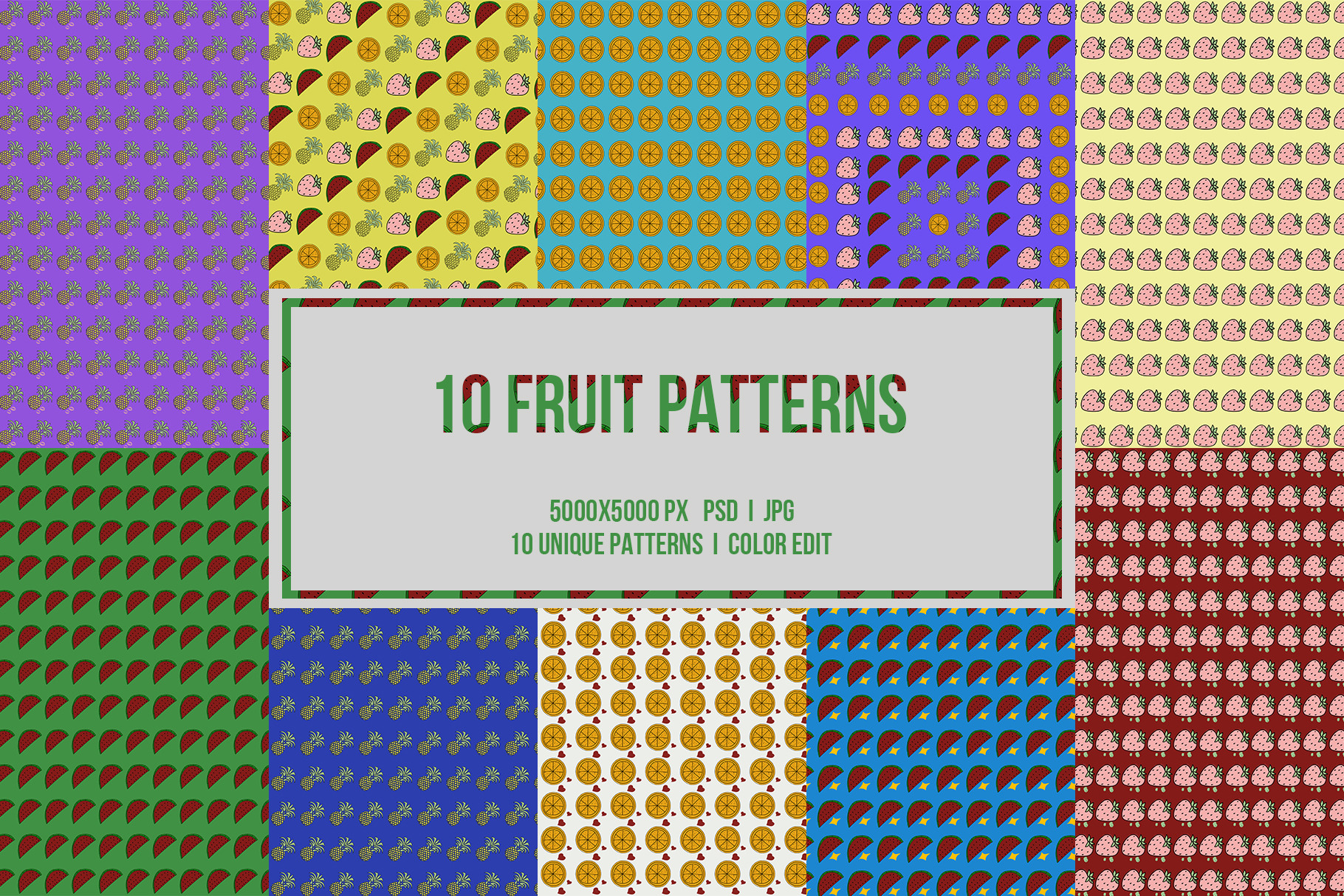 10 Fruit Patterns, a Pattern Graphic by 3Y_Design