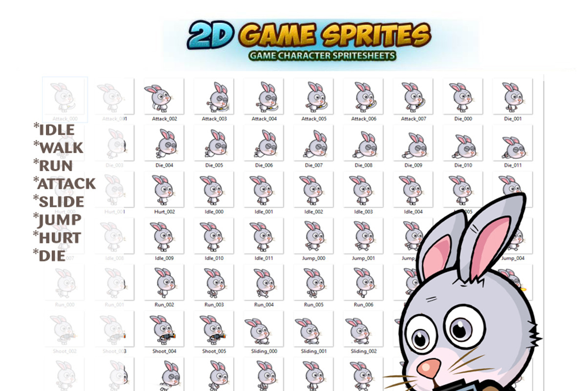 Rabbit 2D Game Sprites, an Animal Illustration by DionArtworks