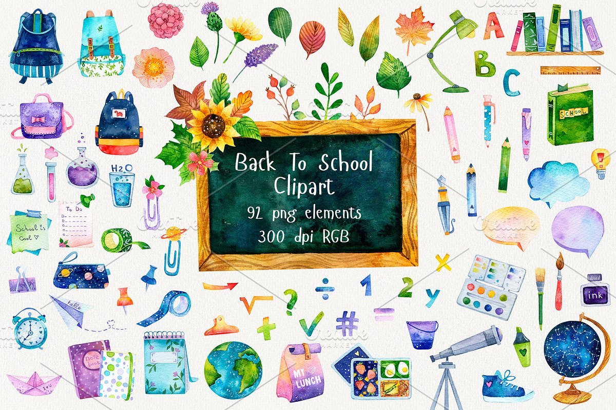 Back To School Clipart, an Education Illustration by Watercolor ...