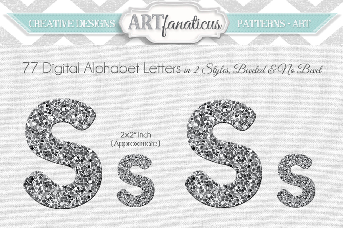 SILVER GLITTER ALPHABET CLIP ART, a Texture Illustration by Artfanaticus