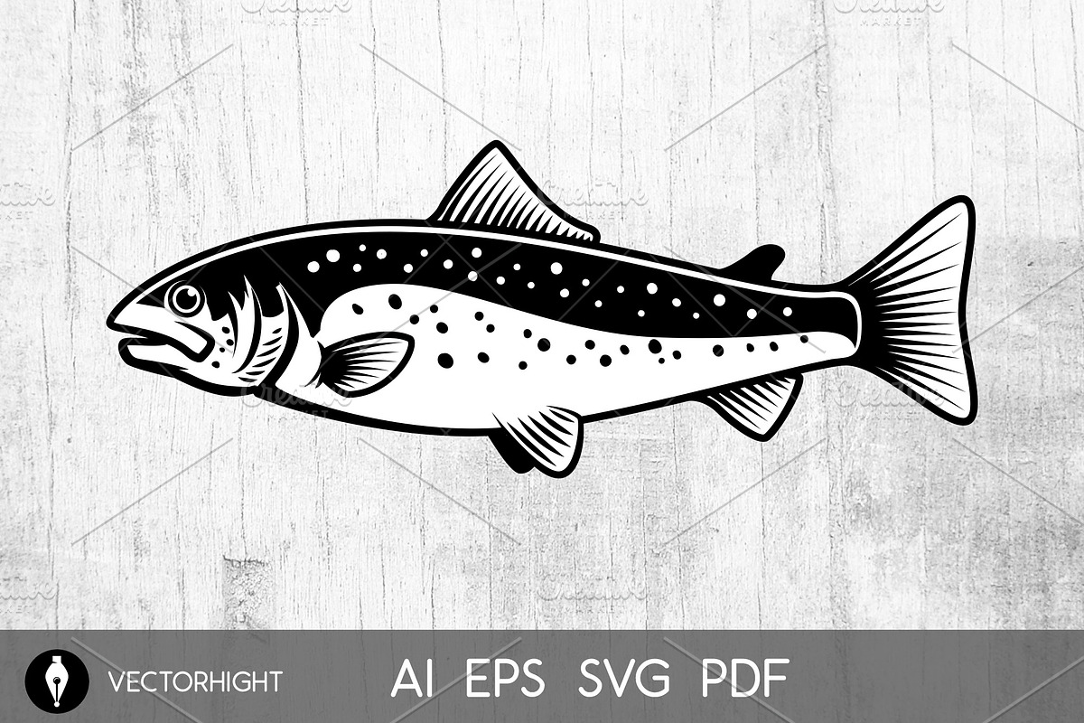 Trout fish sign on white background., an Animal Illustration by Vectorhight