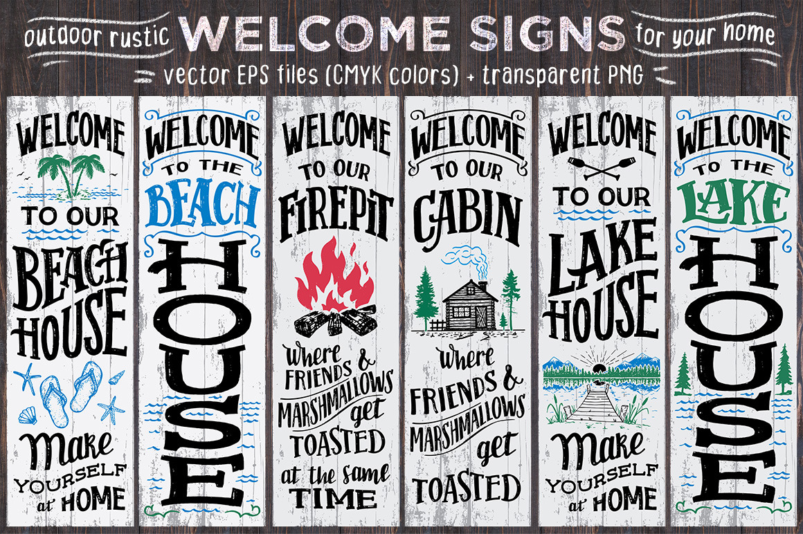 Outdoor Hand-drawn Welcome Signs Set