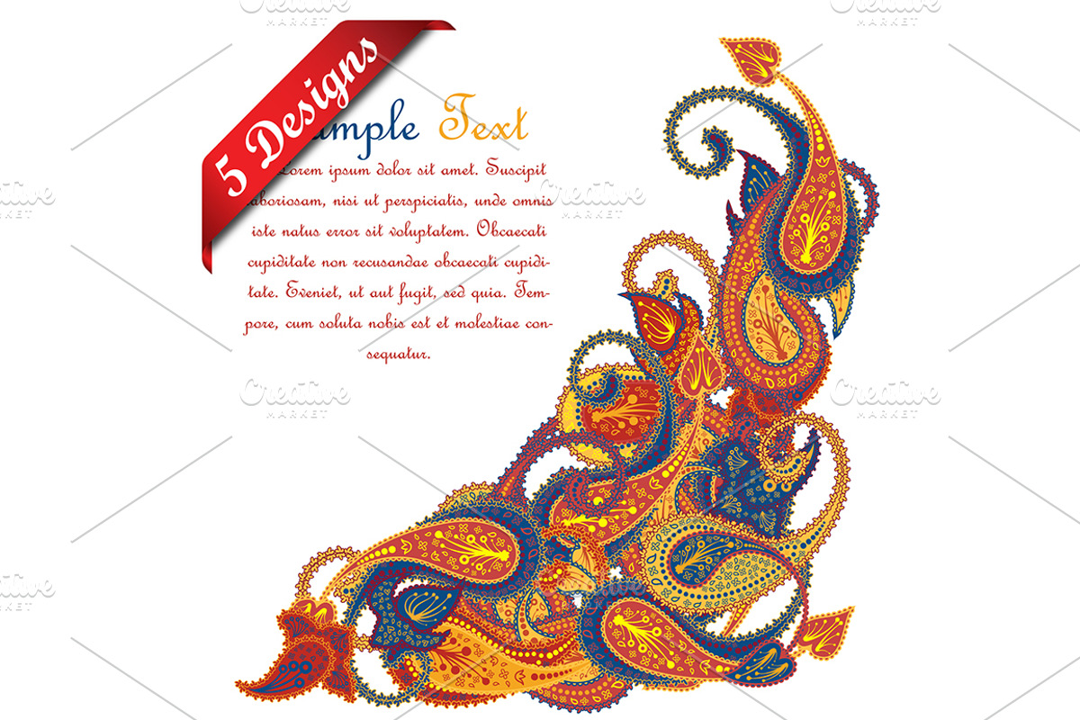 5 Paisley Pattern Ornate Frame, an Illustration by Pavel Vectors