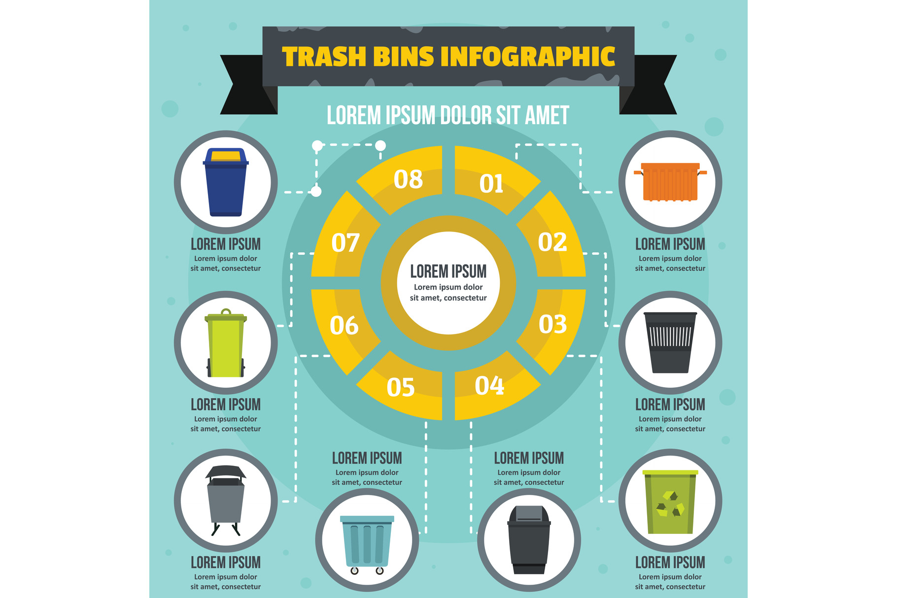 Trash bins infographic concept, flat | Illustrations ~ Creative Market