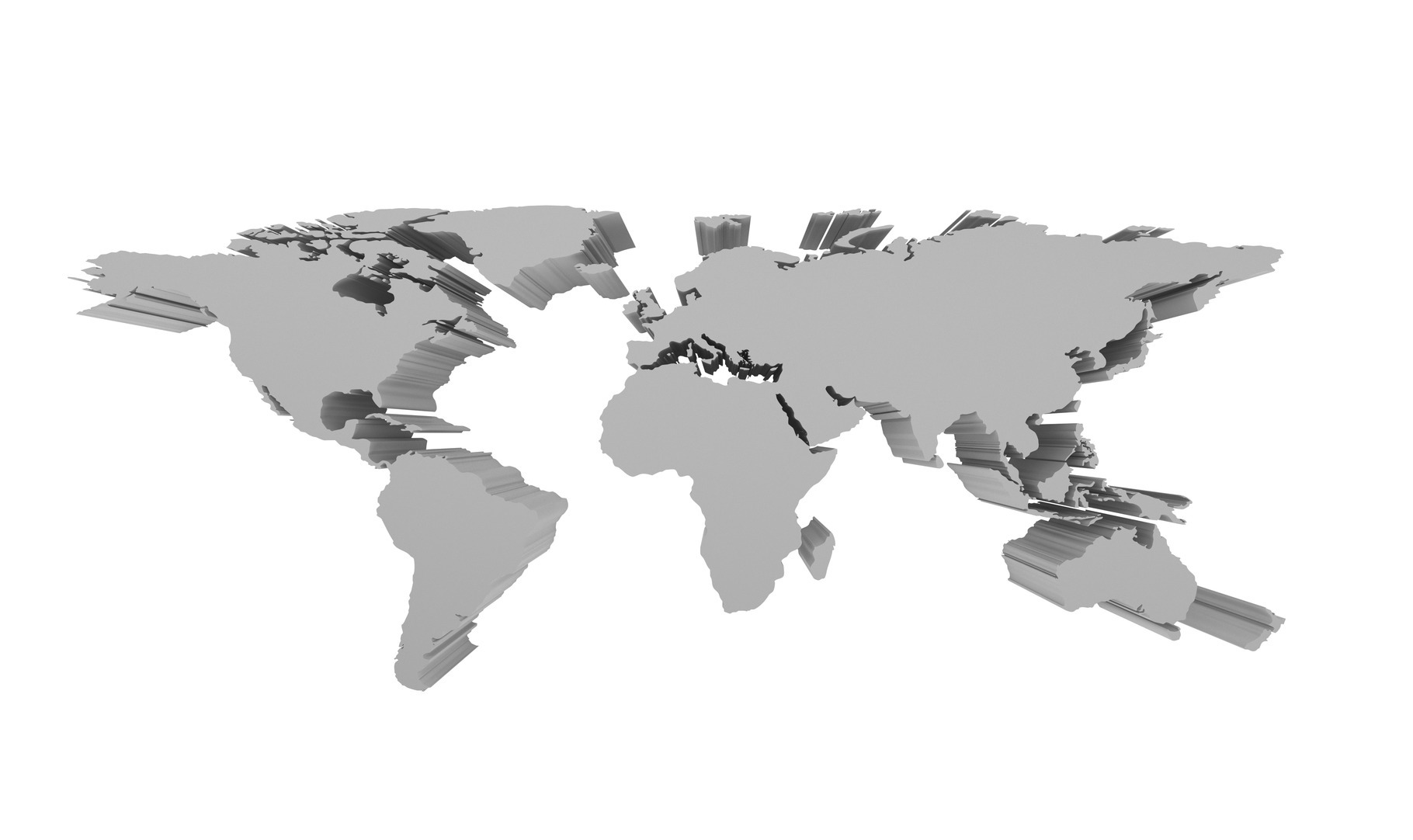 Grey Political World Map isolated on white, 3d perspective Illustration ...