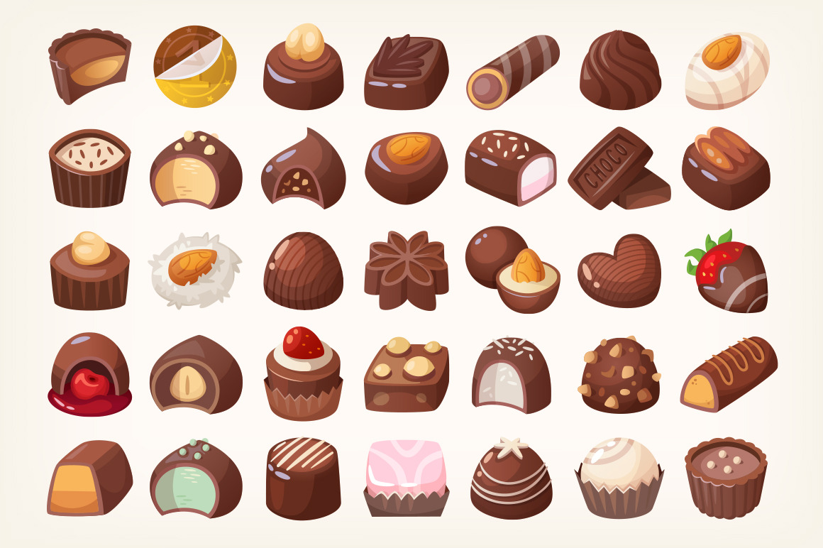 Set of delicious chocolate sweets, a Food Illustration by Moonery's