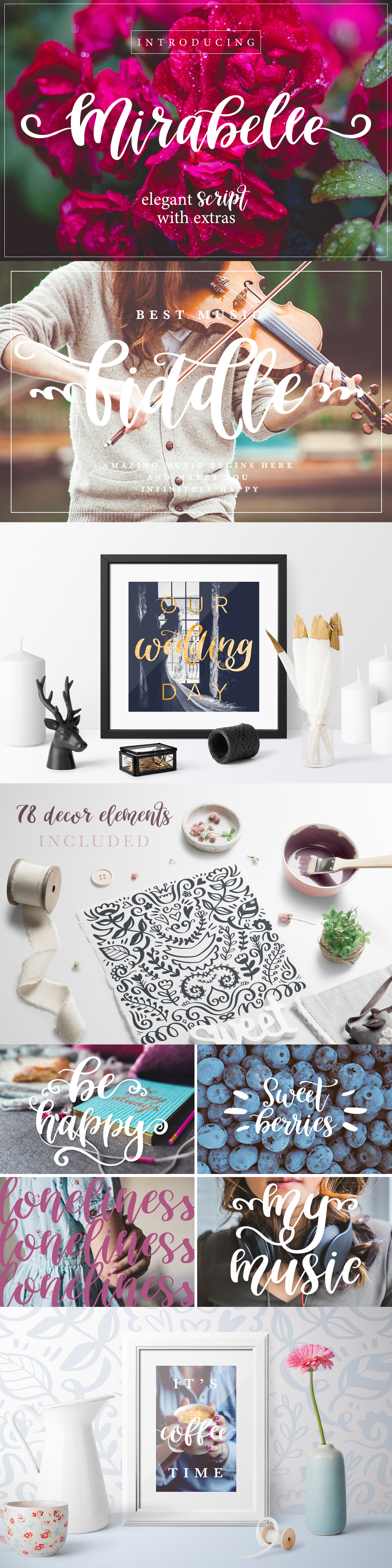 Mirabelle Script - Font with Extras!, a Script Font by Velliniki