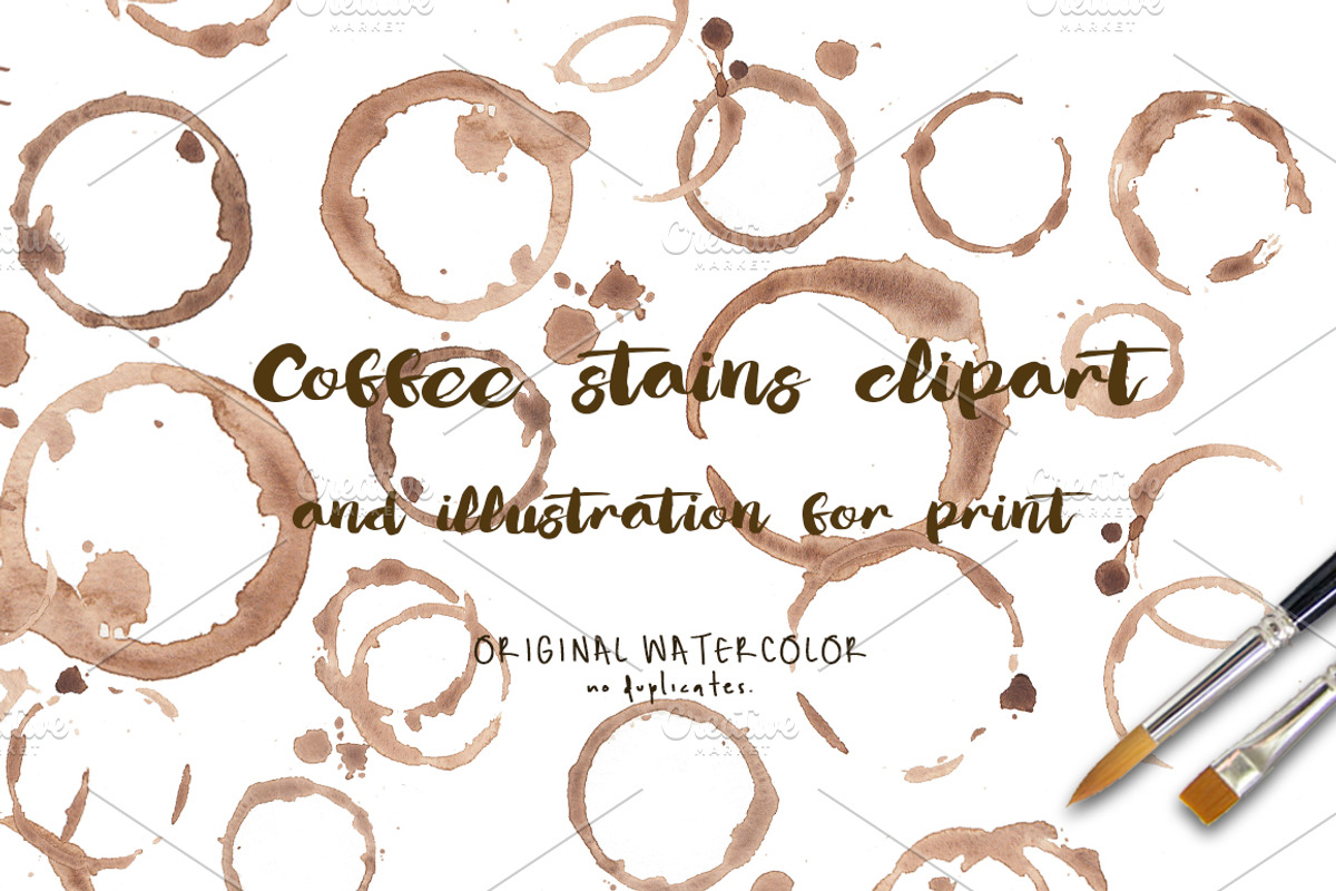Coffee Stains Watercolor ClipArt, an Illustration by MaraquelaStudio