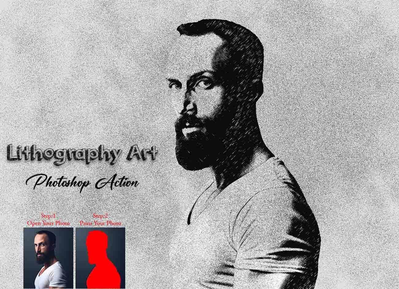 Lithography Art Photoshop Action, an Action Add-On by Studio Retouch