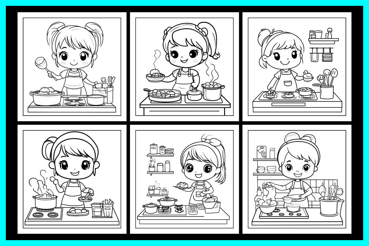 200 Cooking Girl Coloring Pages, a Person Illustration by protabsorkar11