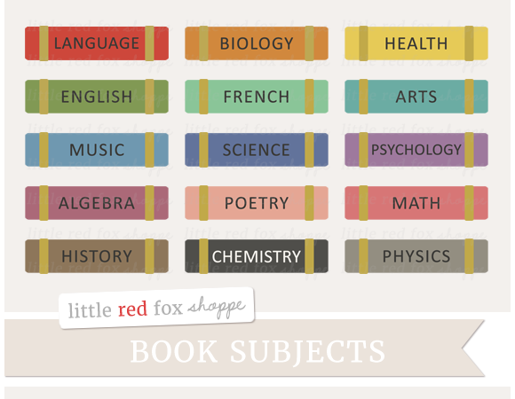 Book Subject Clipart, an Education Illustration by Little Red Fox Shoppe