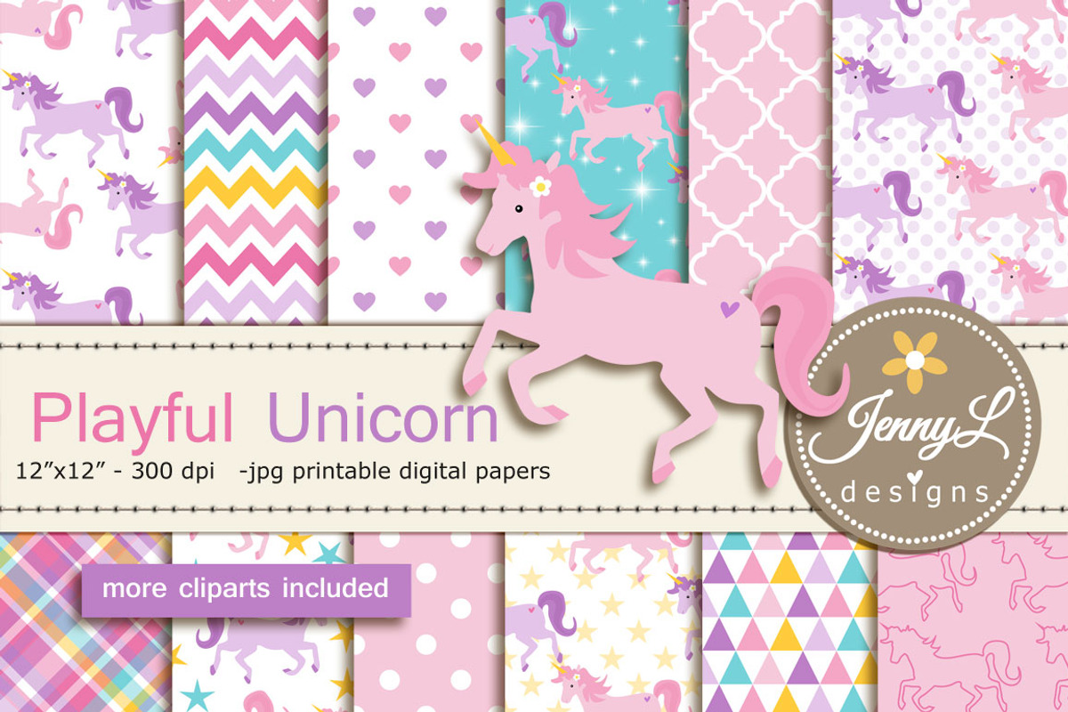 Unicorn Digital Papers & Clipart, a Pattern Graphic by JennyL Designs ...