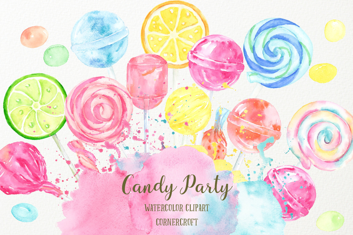 Watercolor Candy Party Clip Art, a Food Illustration by Corner Croft