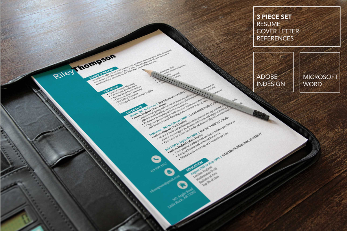 Teal Teacher Resume Template, a Resume Template by Scribbled Napkin Design