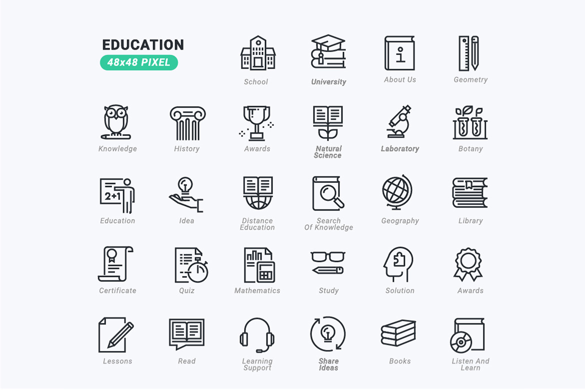 Education thin line icons set, an Outline Icon by PureSolution ...