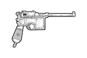 Mauser pistol sketch vector, an Object Illustration by AlexArt