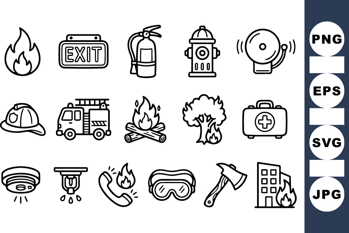Fire Safety Icon Clipart Set, an Illustration by designvectx