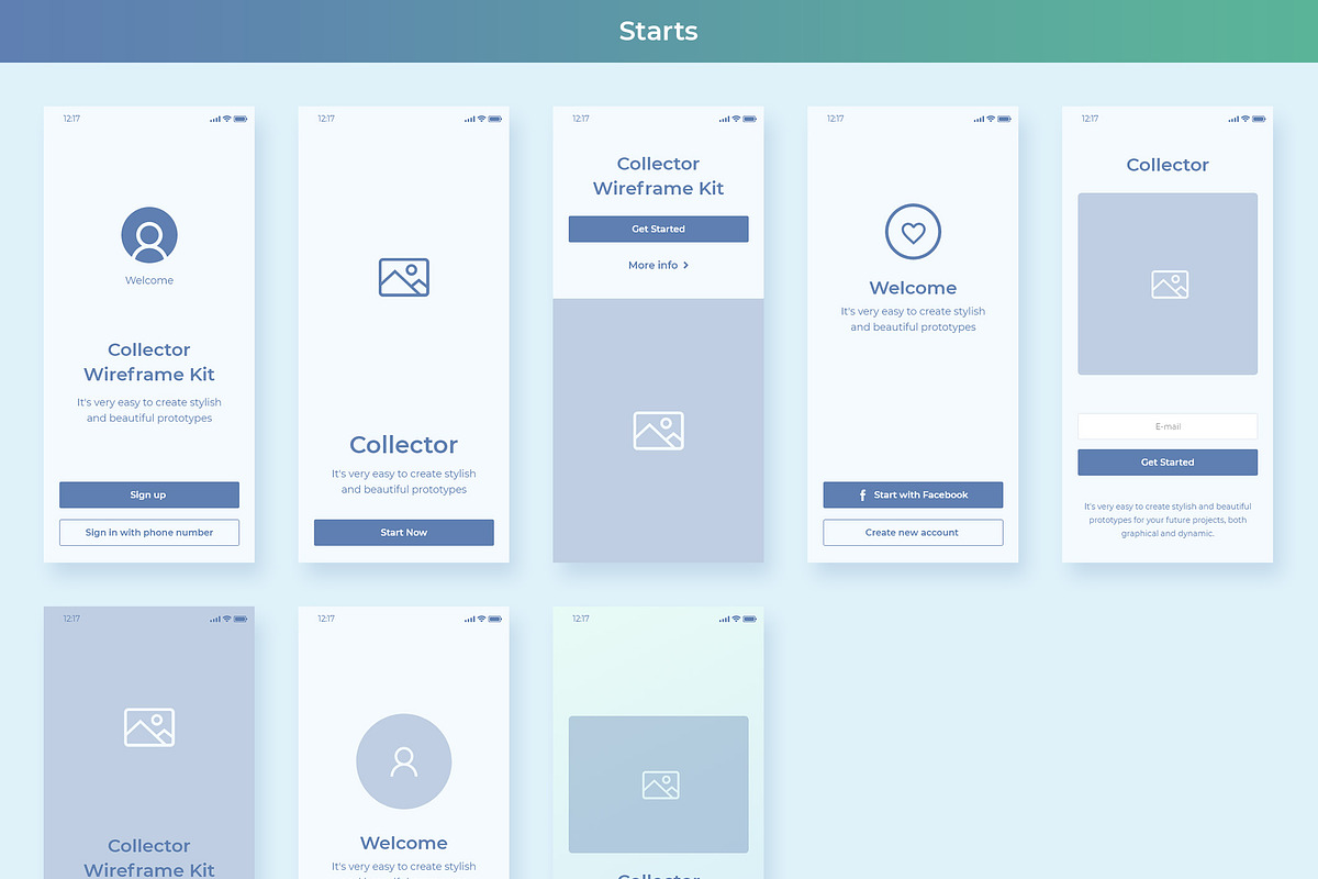 Collector iOS Wireframe UI Kit, a Wireframe Template by Creatoly