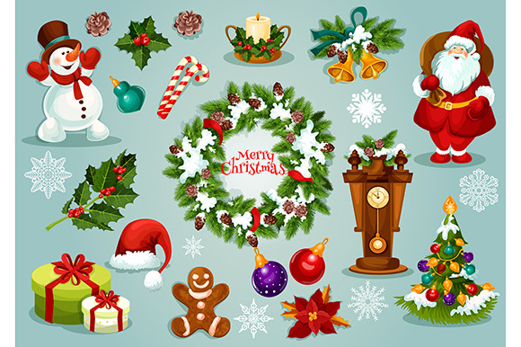 Christmas holiday symbols and icons, a Graphic by Vector Tradition