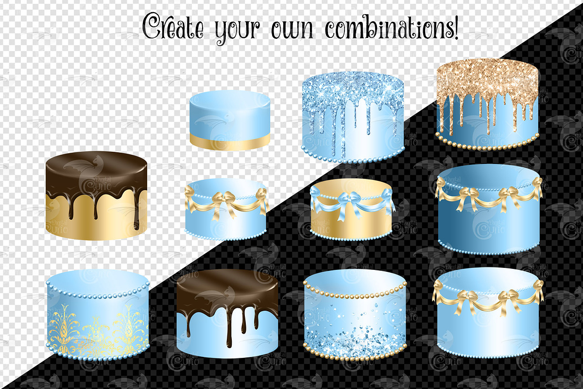 Blue and Gold Cakes Clip Art, an Illustration by Digital Curio