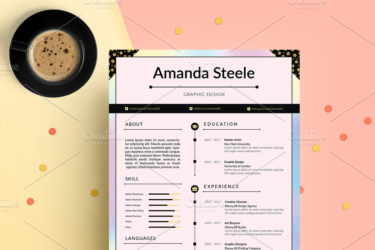 Holographic CV Resume Template / N, a Resume Template by Showy68 Template