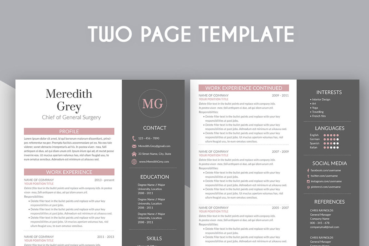 Resume Template Meredith Grey, a Resume Template by buenofloresdesign