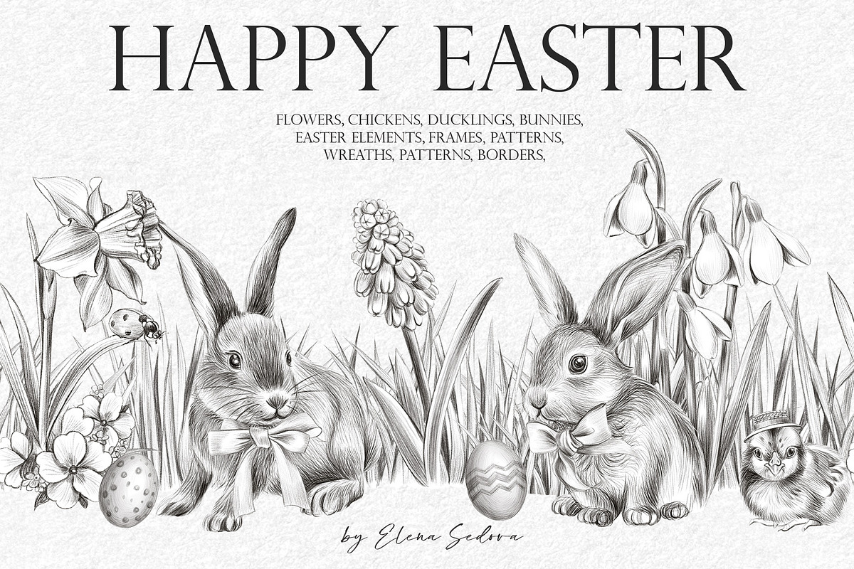 Happy Easter (cute animals), an Animal Illustration by Elena_Sedova